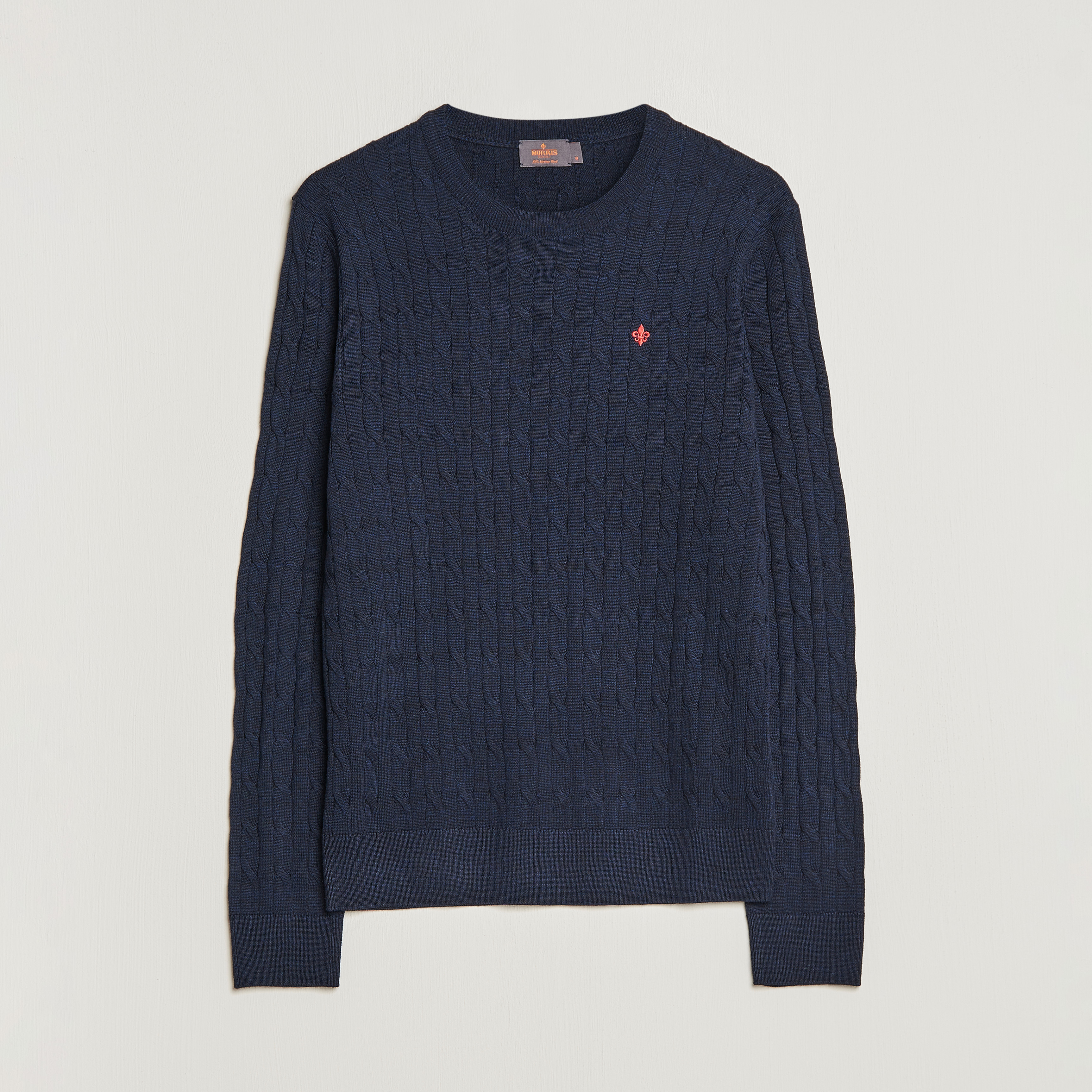 Morris Merino Cable O-Neck Navy - CareOfCarl.dk