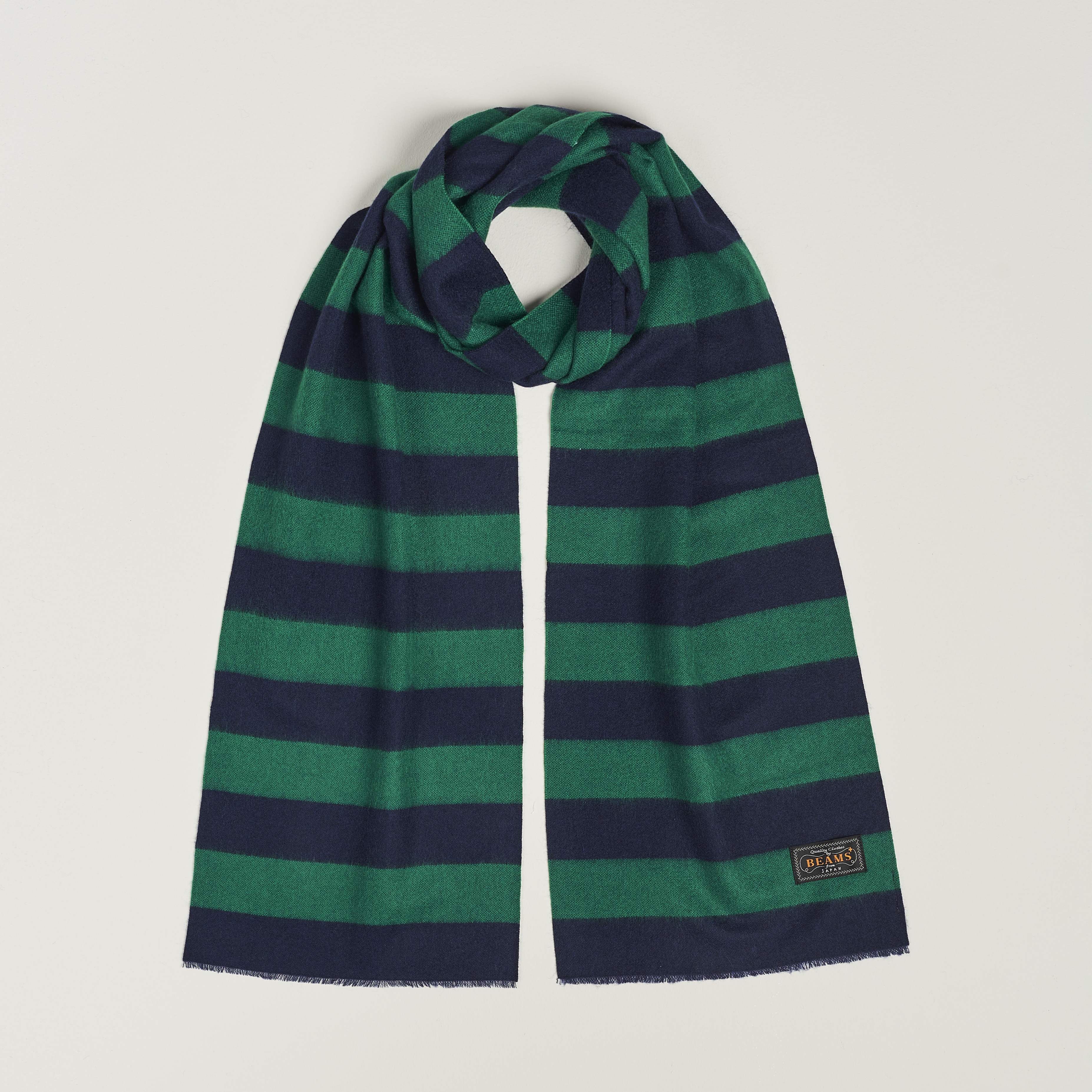 BEAMS PLUS Cashmere Stripe Scarf Green/Navy - CareOfCarl.dk