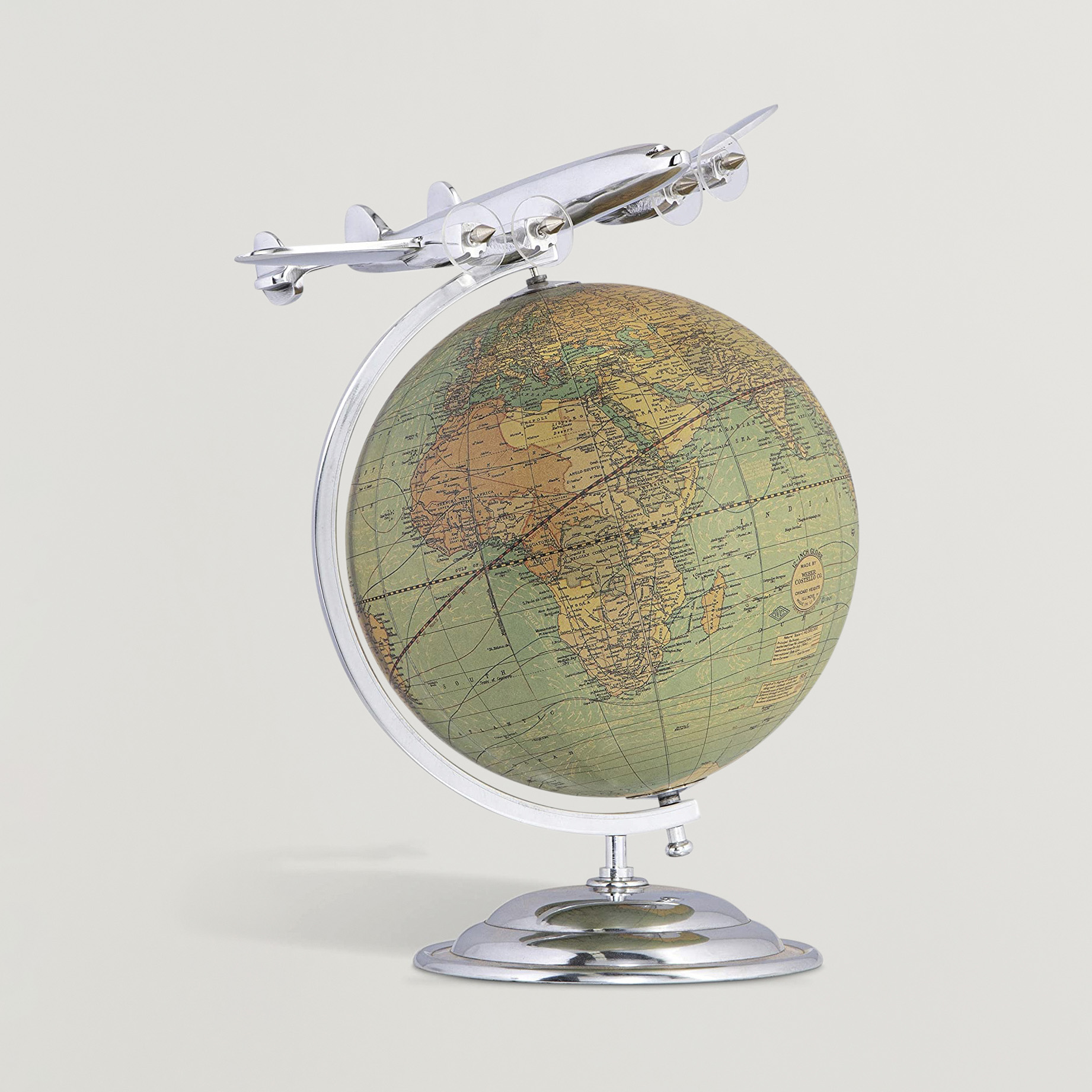 Authentic Models On Top Of The World Globe and Plane Silver - CareOfCarl.dk