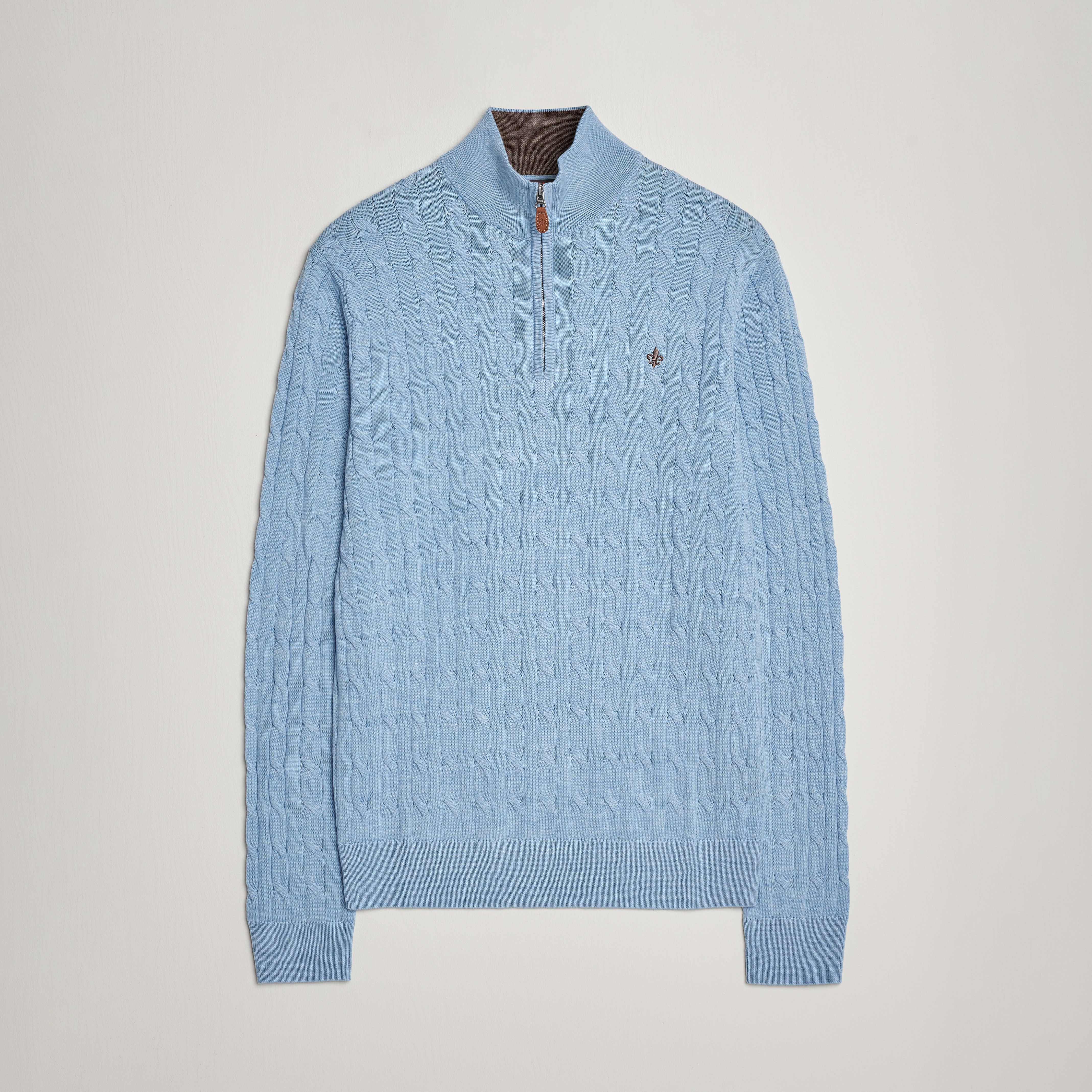 Morris Merino Cable Half Zip Light Blue - CareOfCarl.dk