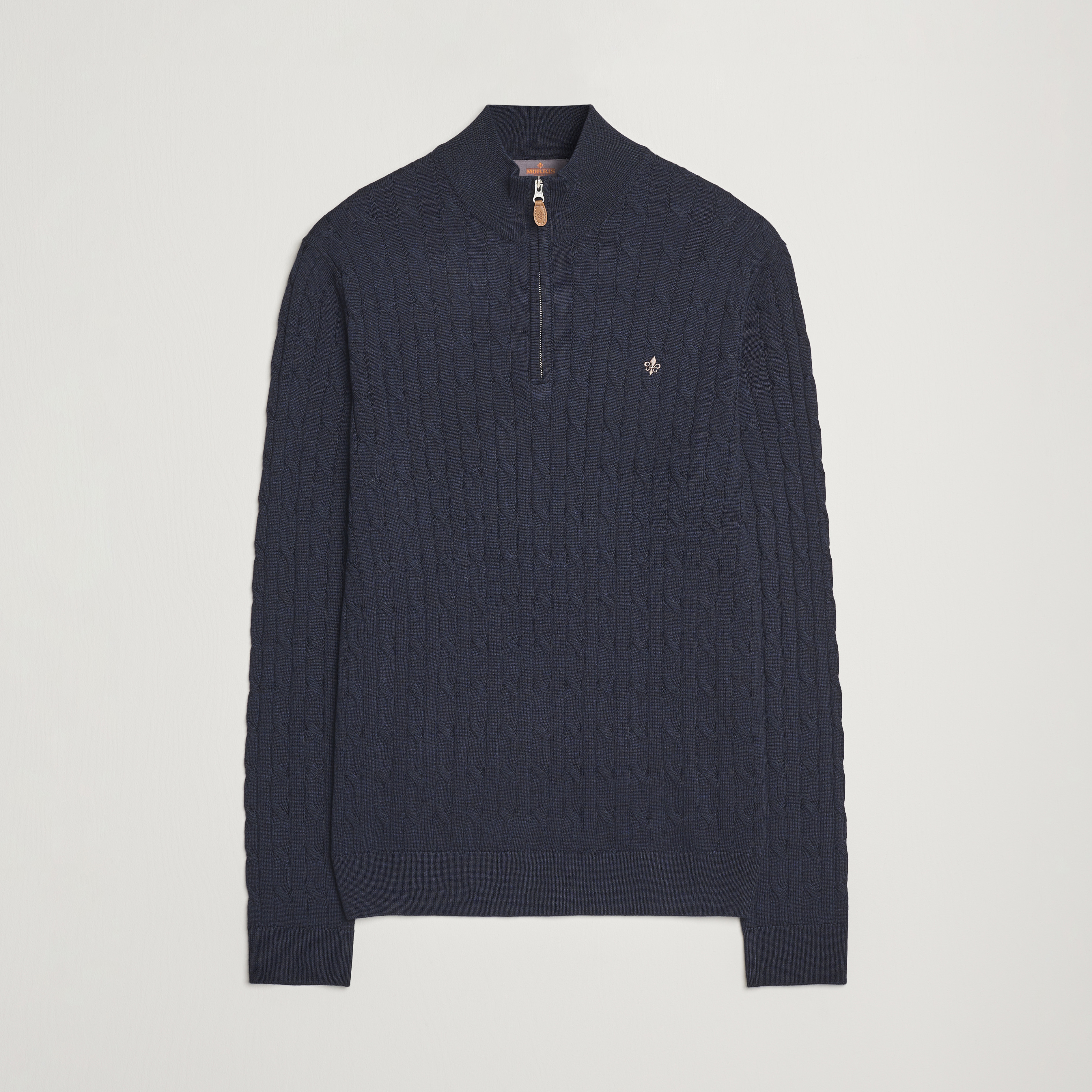 Morris Merino Cable Half Zip Navy - CareOfCarl.dk