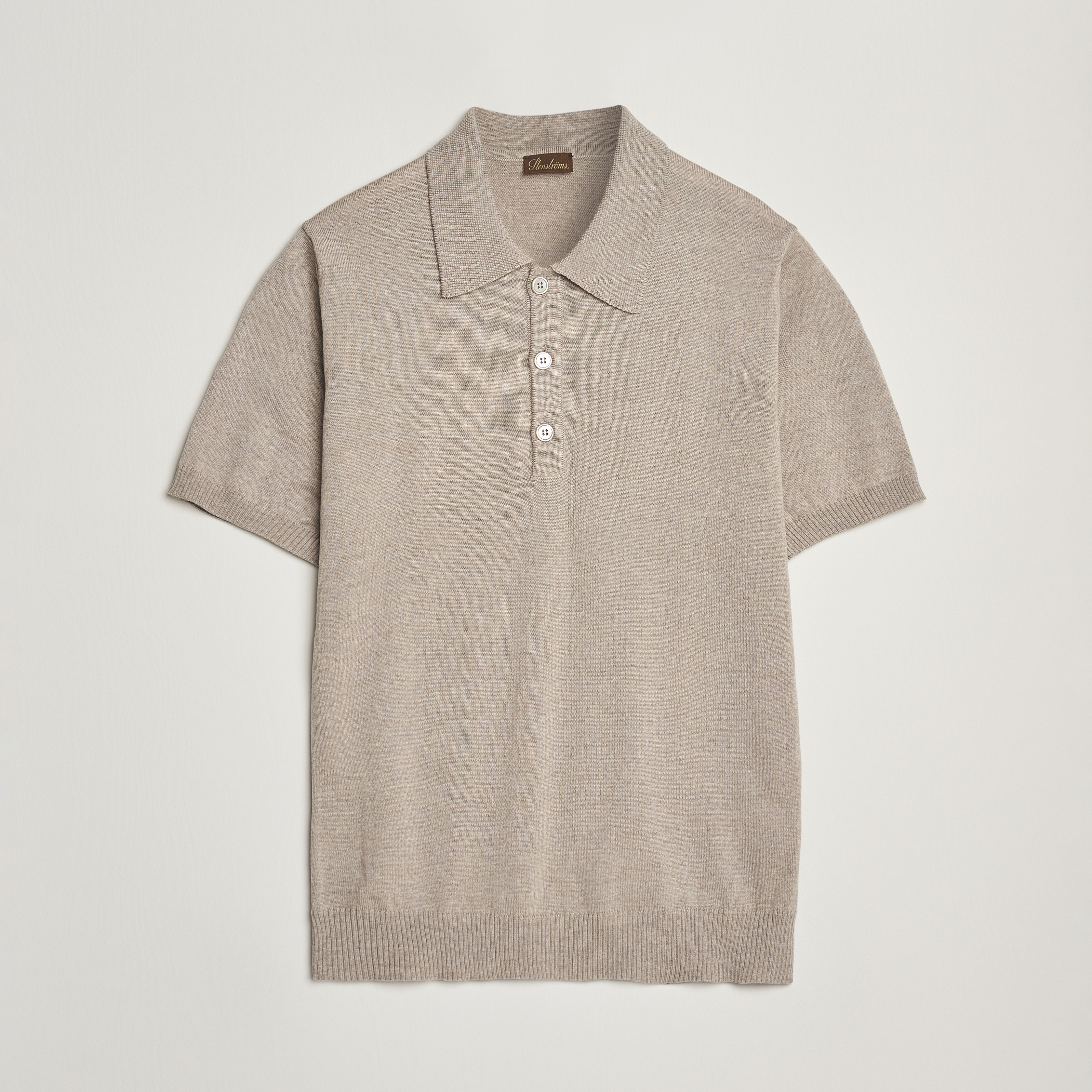 Stenströms Knitted Merino Polo Taupe - CareOfCarl.dk
