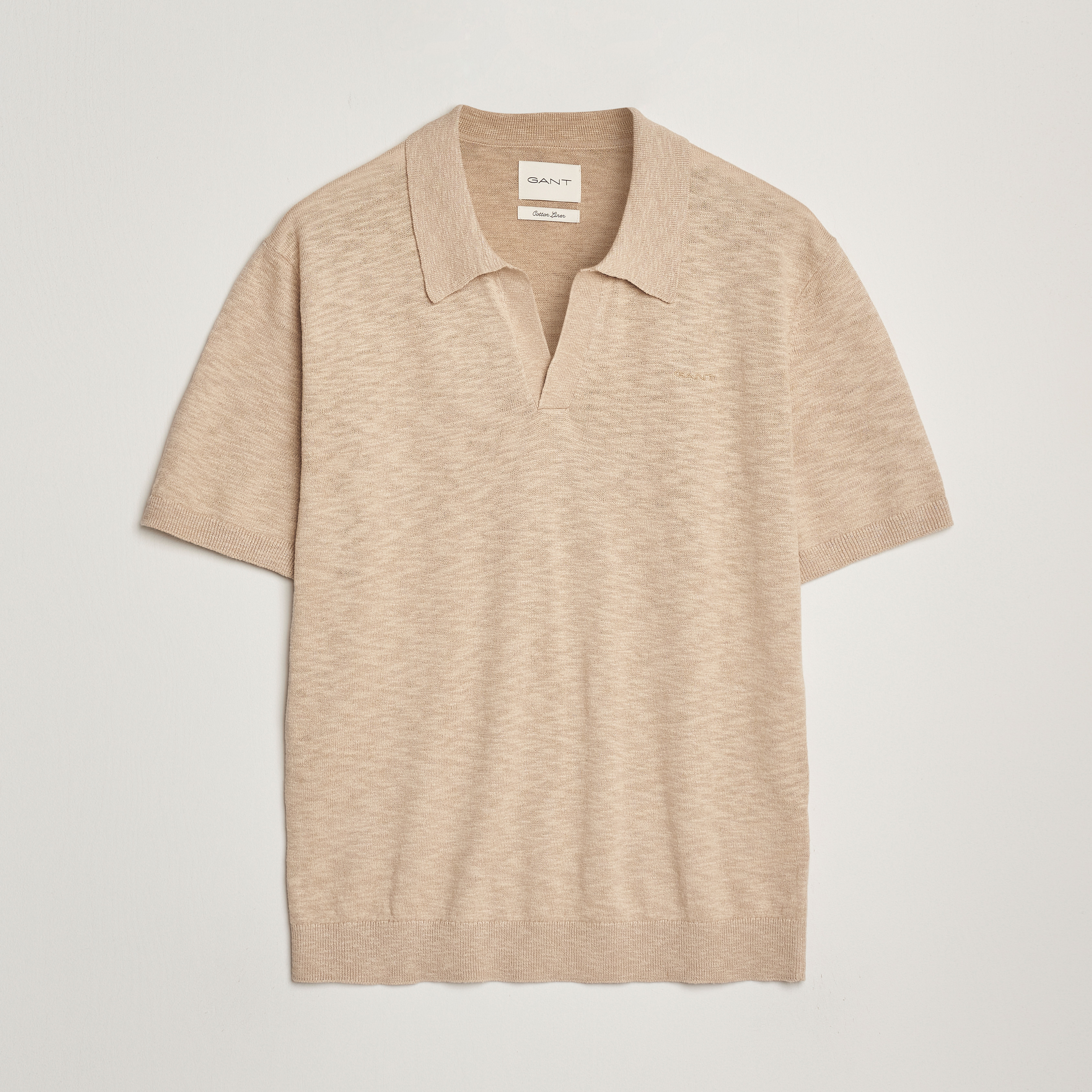 GANT Linen/Cotton Open Collar Polo Dry Sand - CareOfCarl.dk