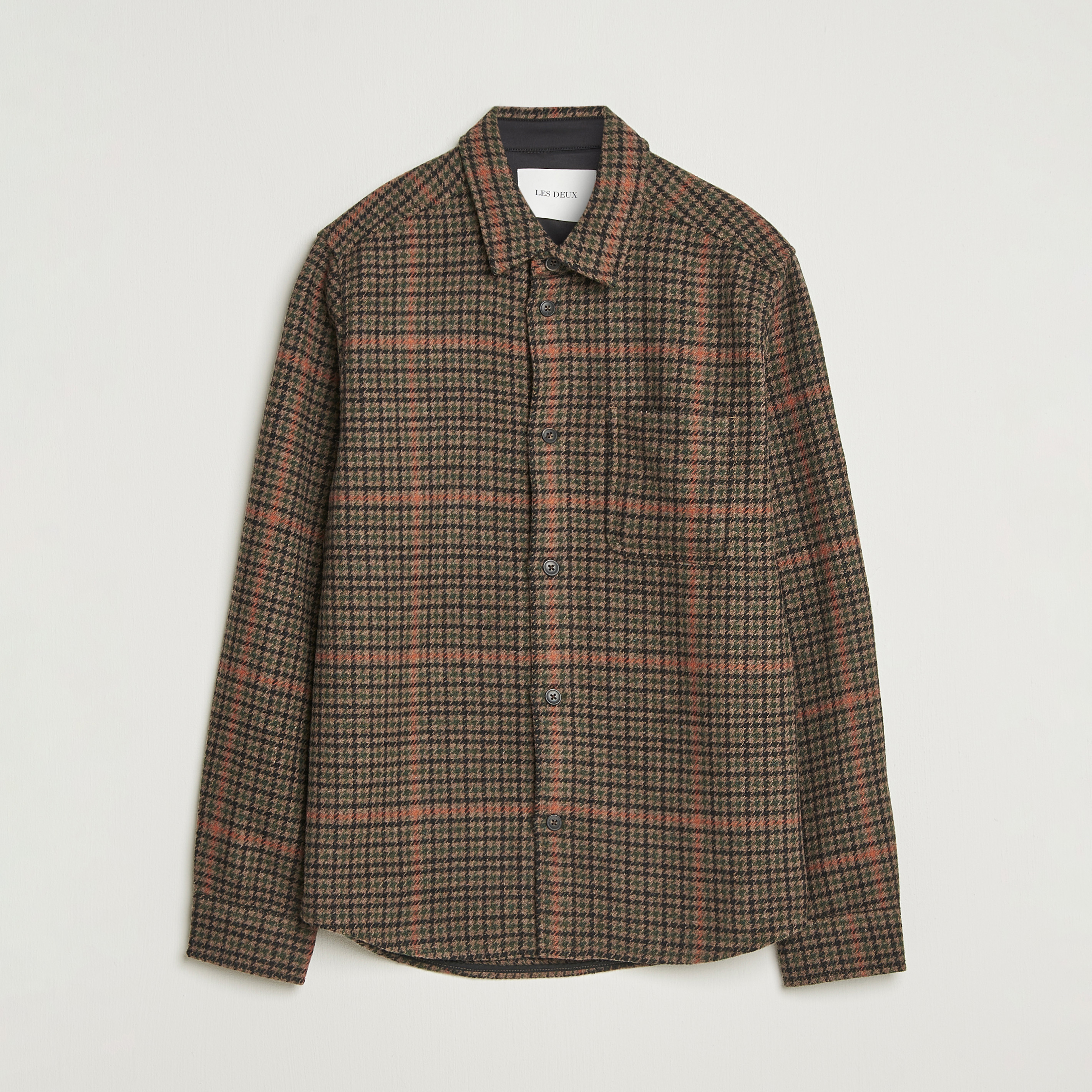 Les Deux Kody Houndstooth Wool Overshirt Brown - CareOfCarl.dk