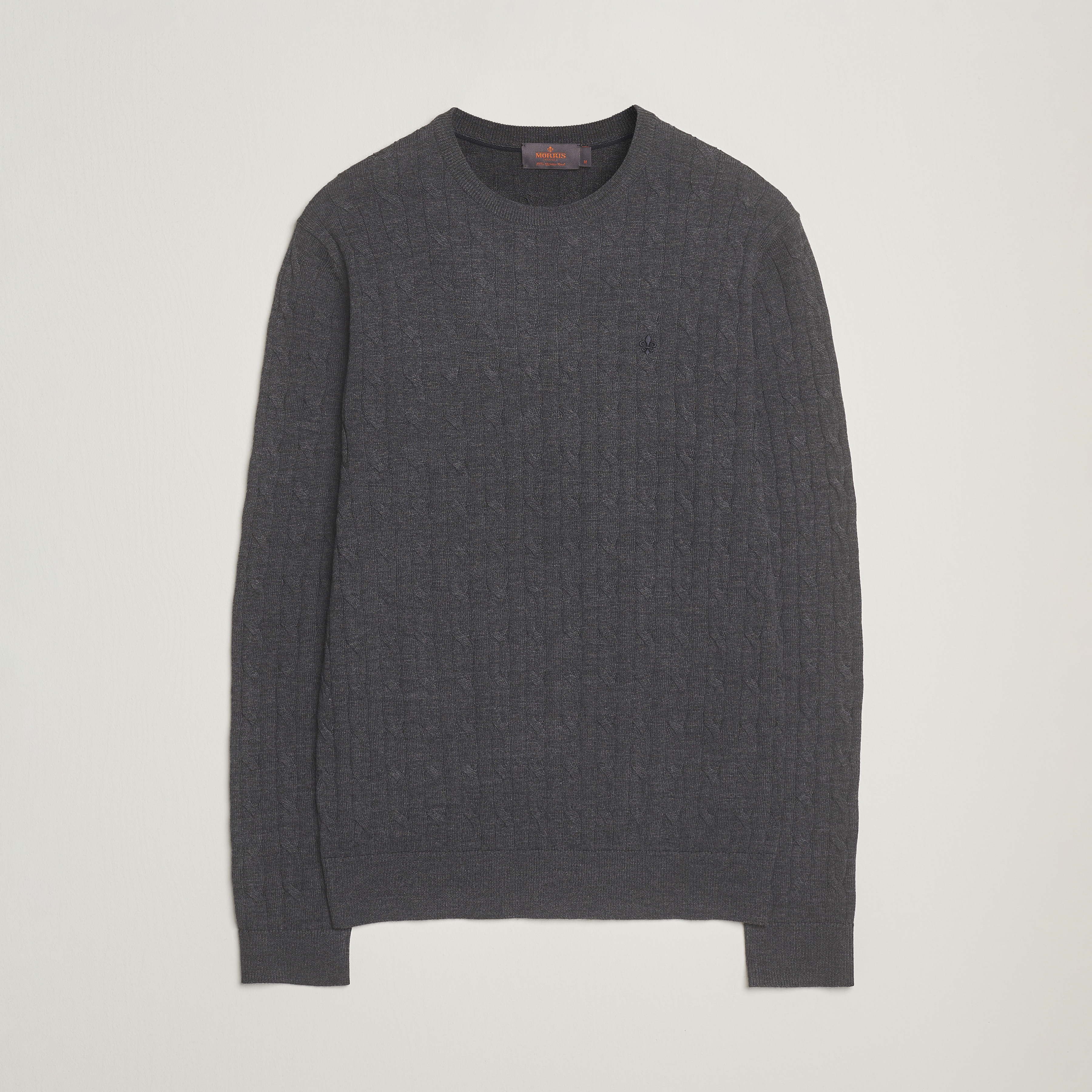 Morris Merino Cable O-Neck Grey - CareOfCarl.dk