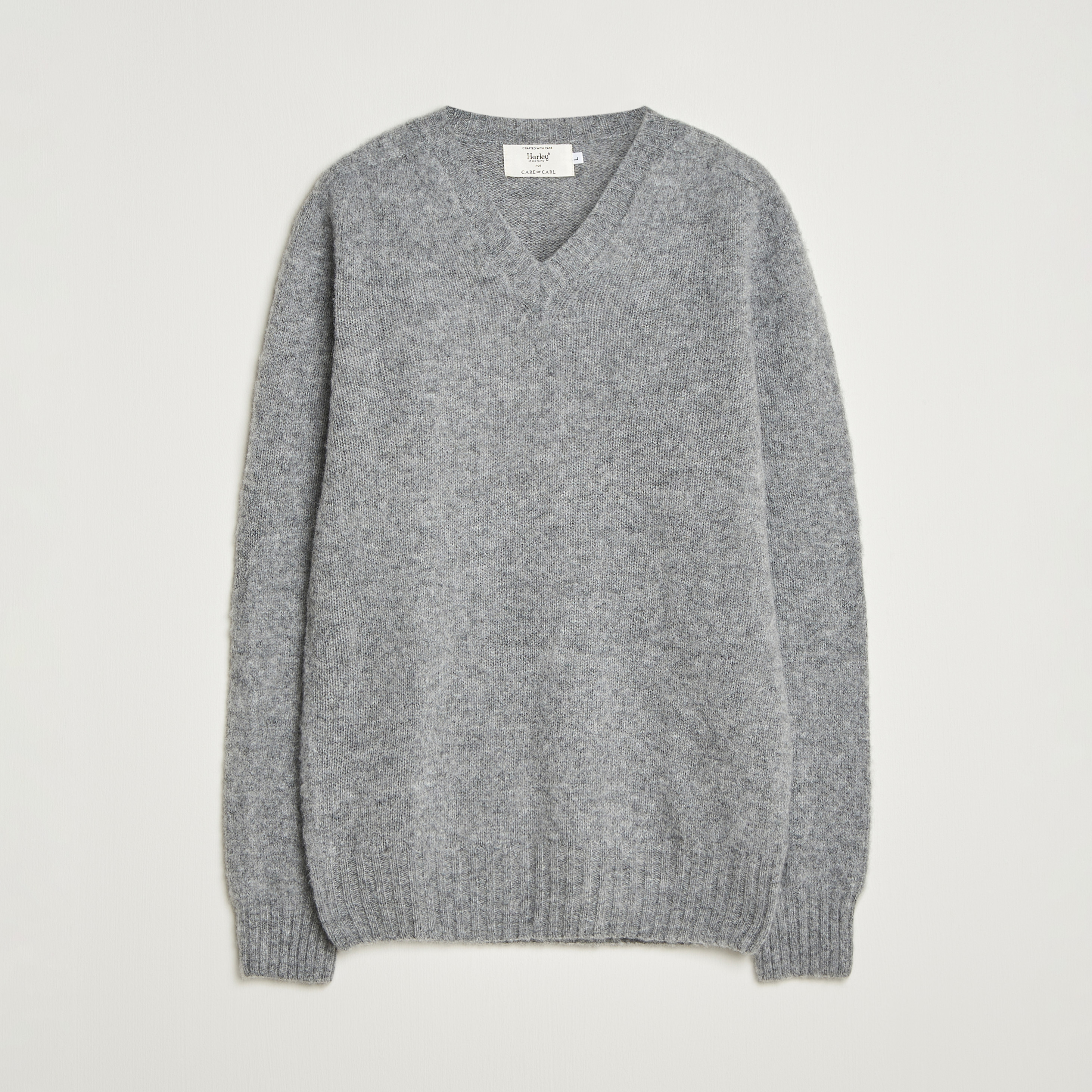 Brushed Supersoft Lambswool V-Neck Mid Grey - CareOfCarl.dk