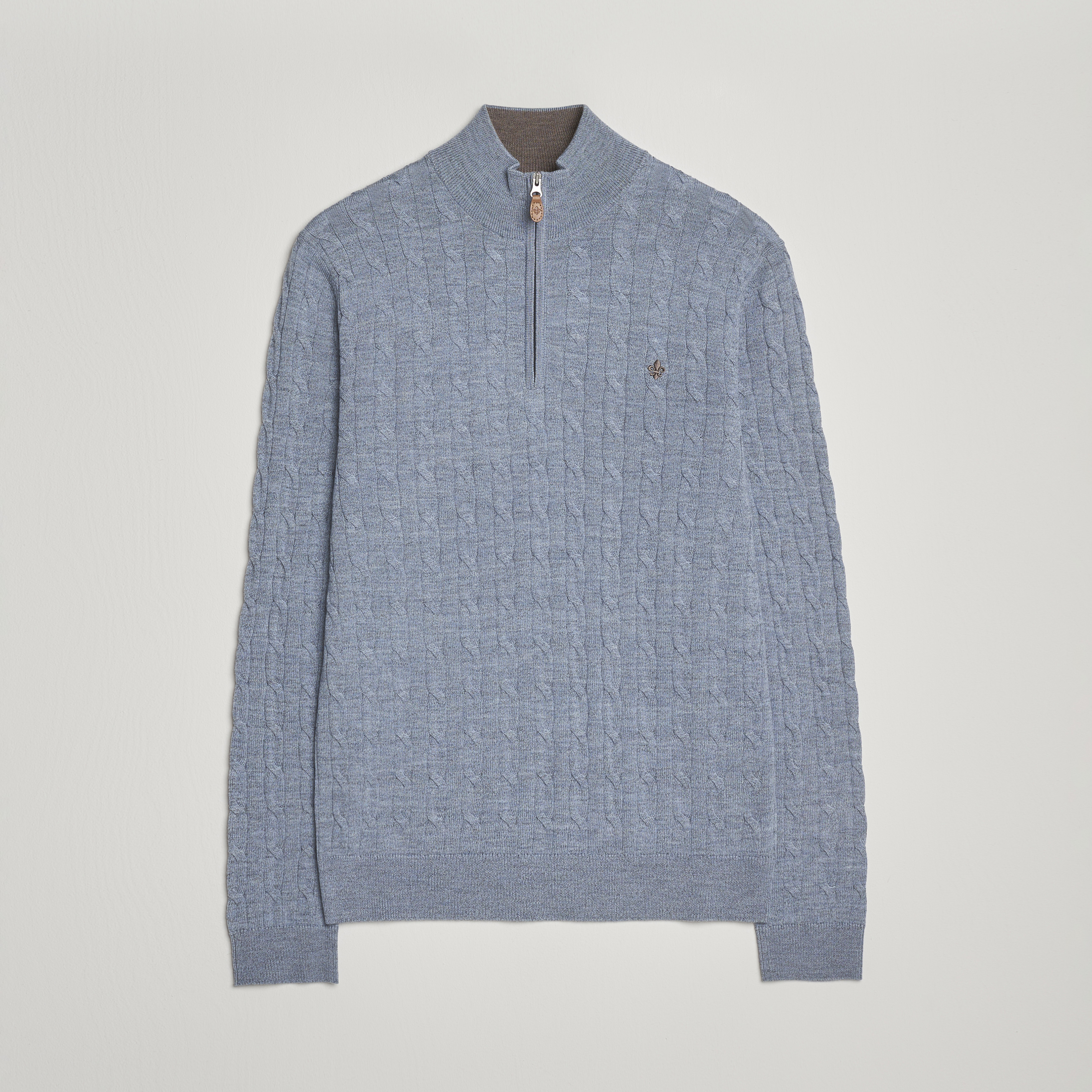 Morris Merino Cable Half Zip Blue - CareOfCarl.dk