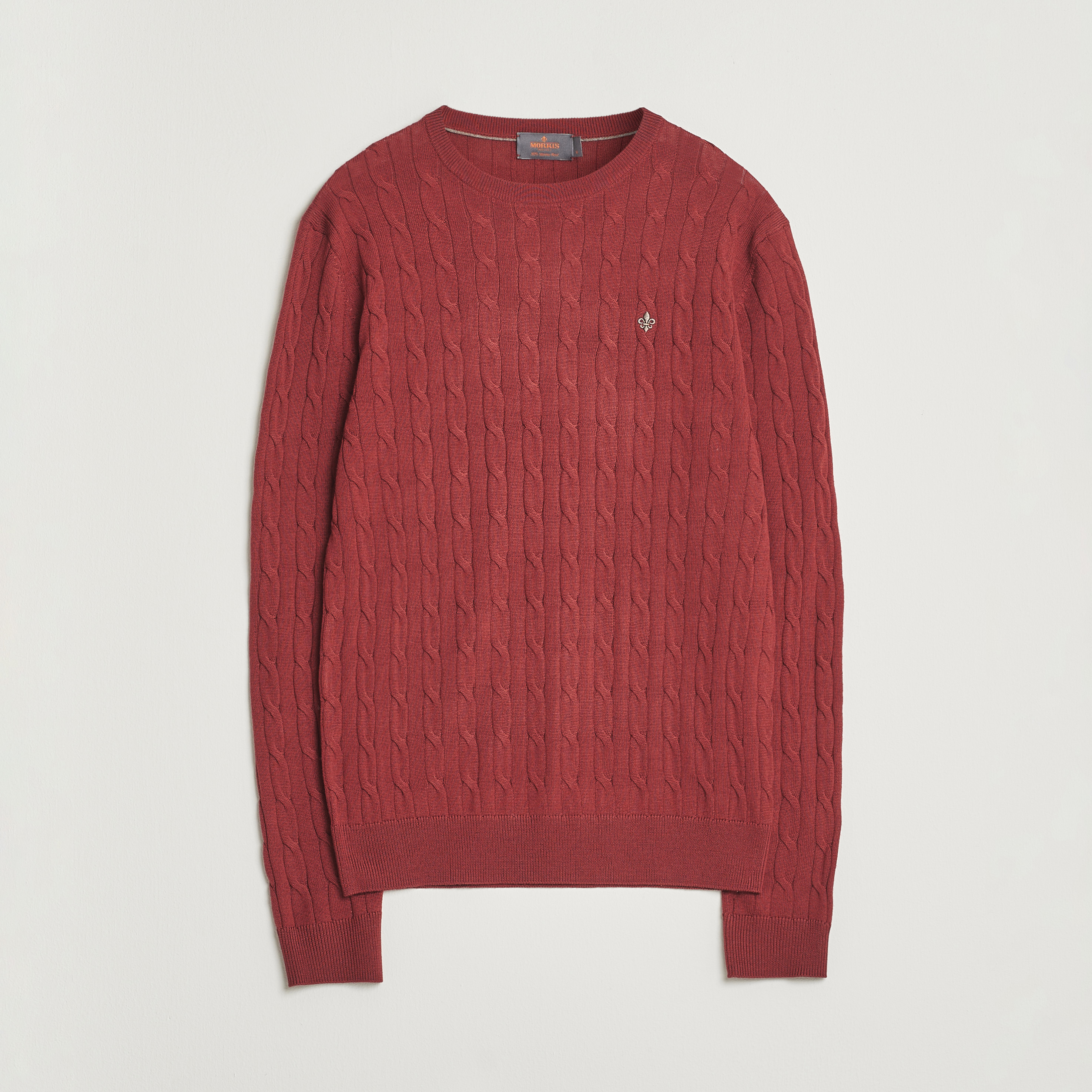 Morris Merino Cable O-Neck Red - CareOfCarl.dk