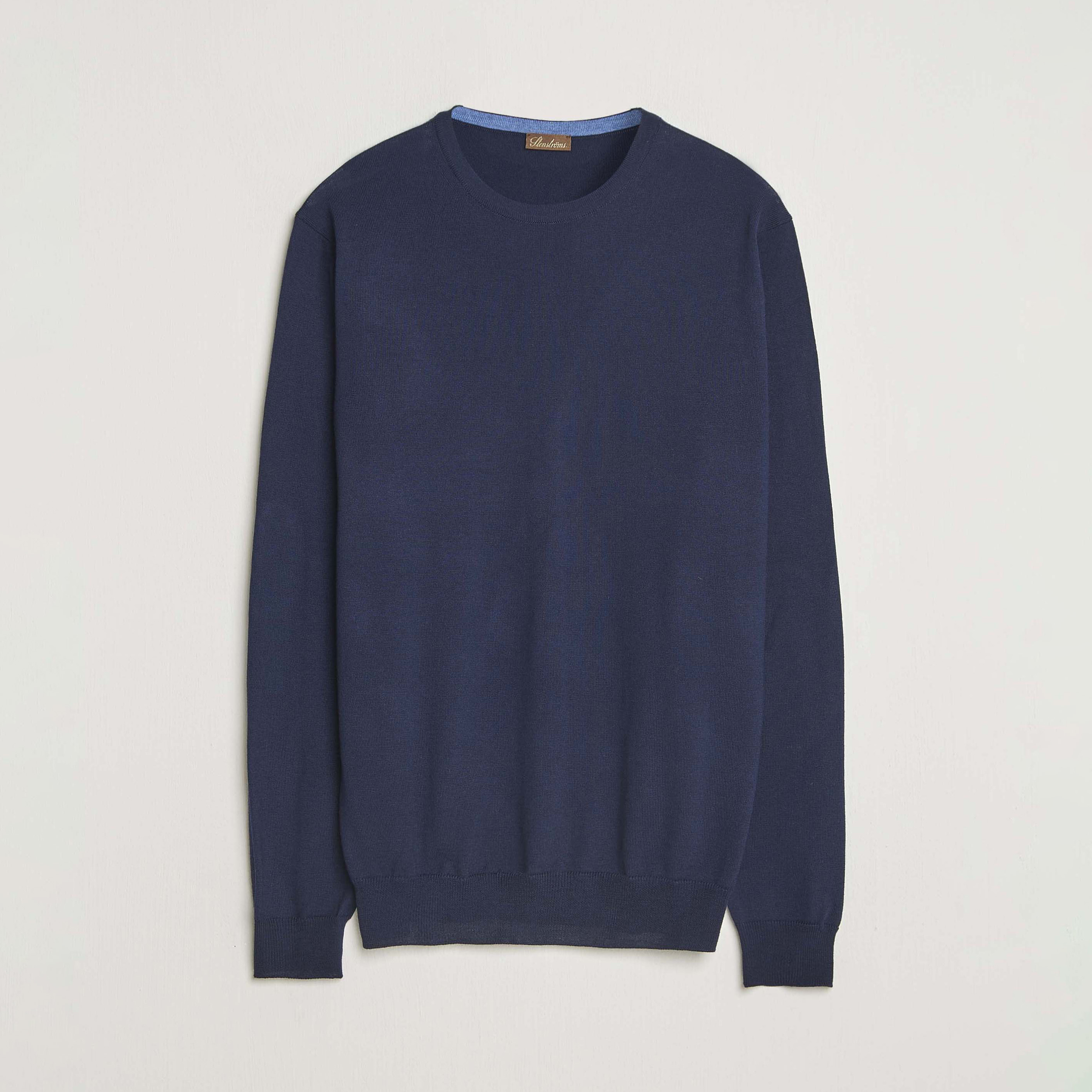 Stenströms Merino Patch Crew Neck Navy/Blue - CareOfCarl.dk