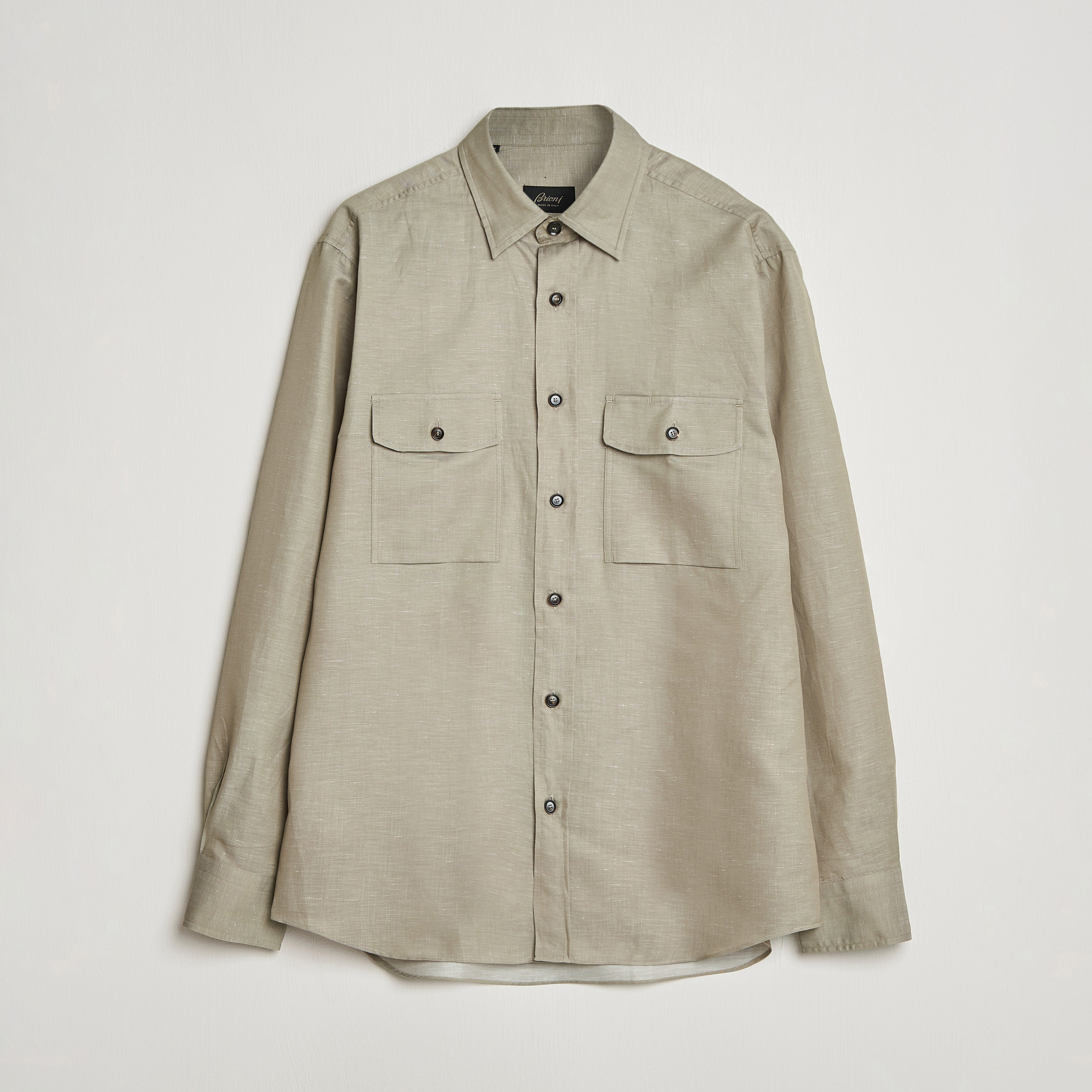 Brioni Cotton/Linen Overshirt Olive - CareOfCarl.dk