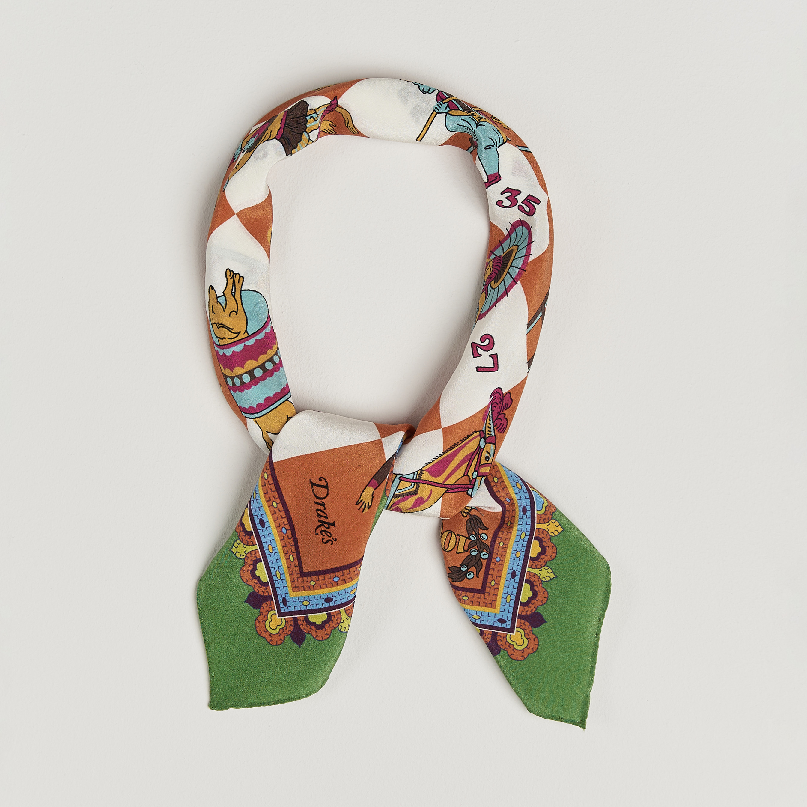 Drake's Snakes & Ladders Print Crepe Silk Bandana Green - CareOfCarl.dk