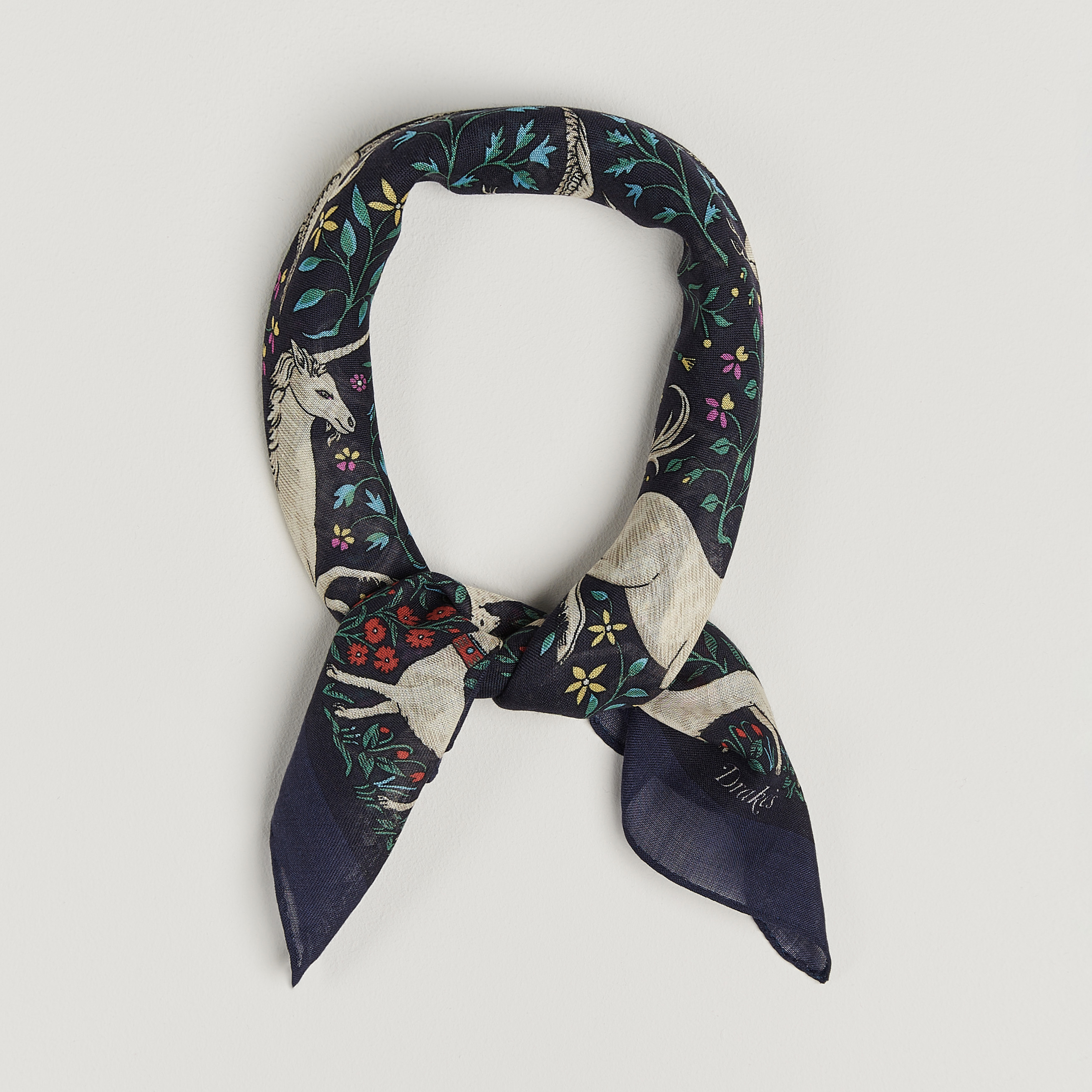 Drake's Unicorn Print Wool/Silk Bandana Navy - CareOfCarl.dk