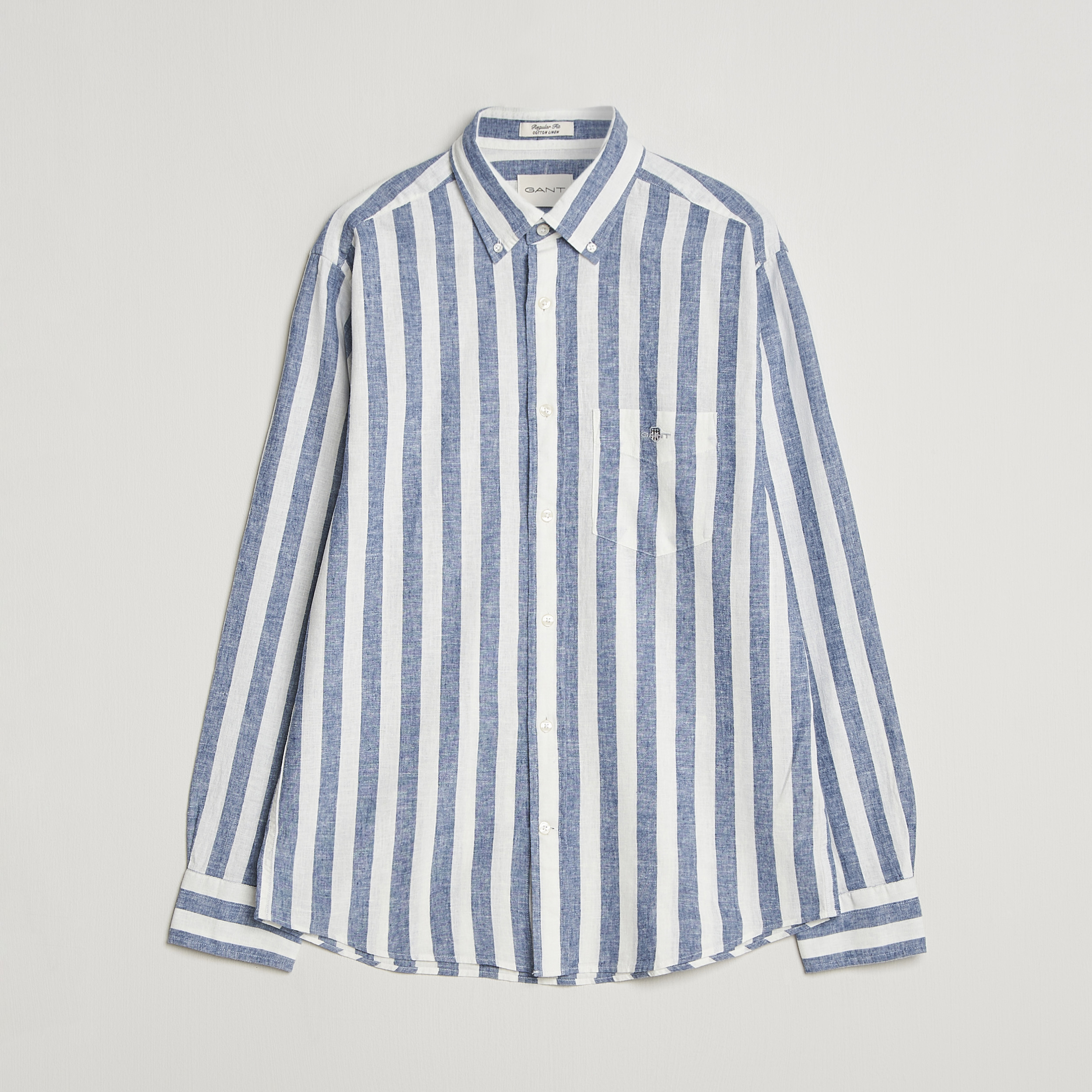 GANT Regular Fit Linen/Cotton Striped Shirt Vintage Blue - CareOfCarl.dk