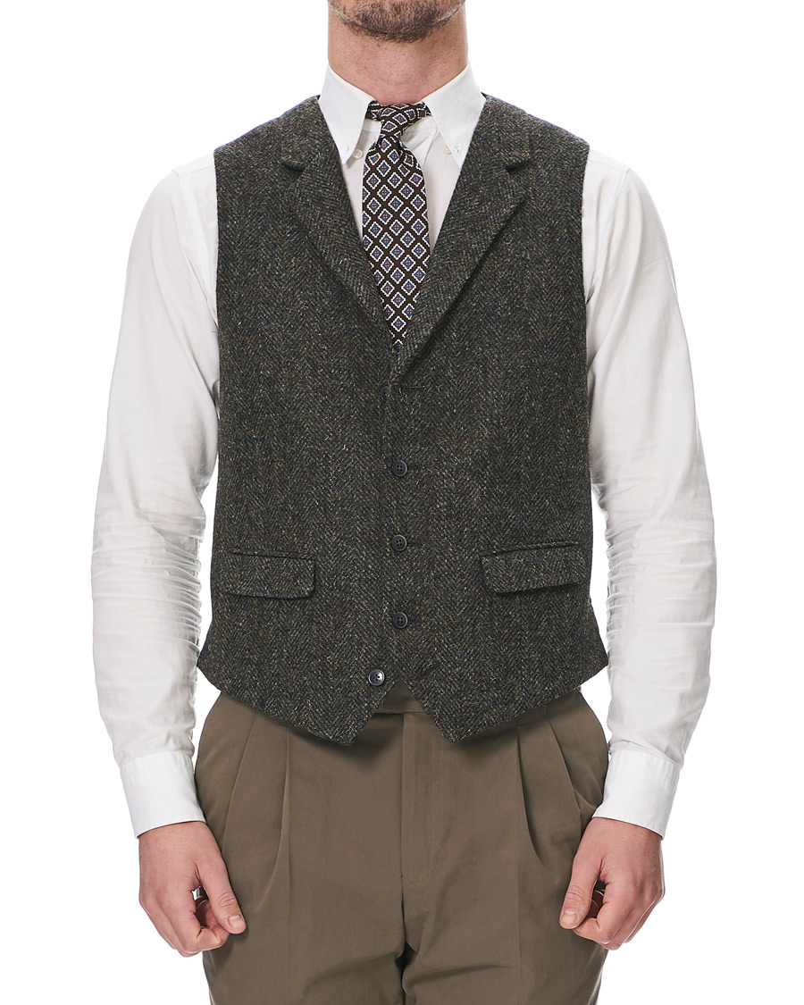 Hackett Herringbone Tweed Waistcoat Dark Brown - CareOfCarl.dk