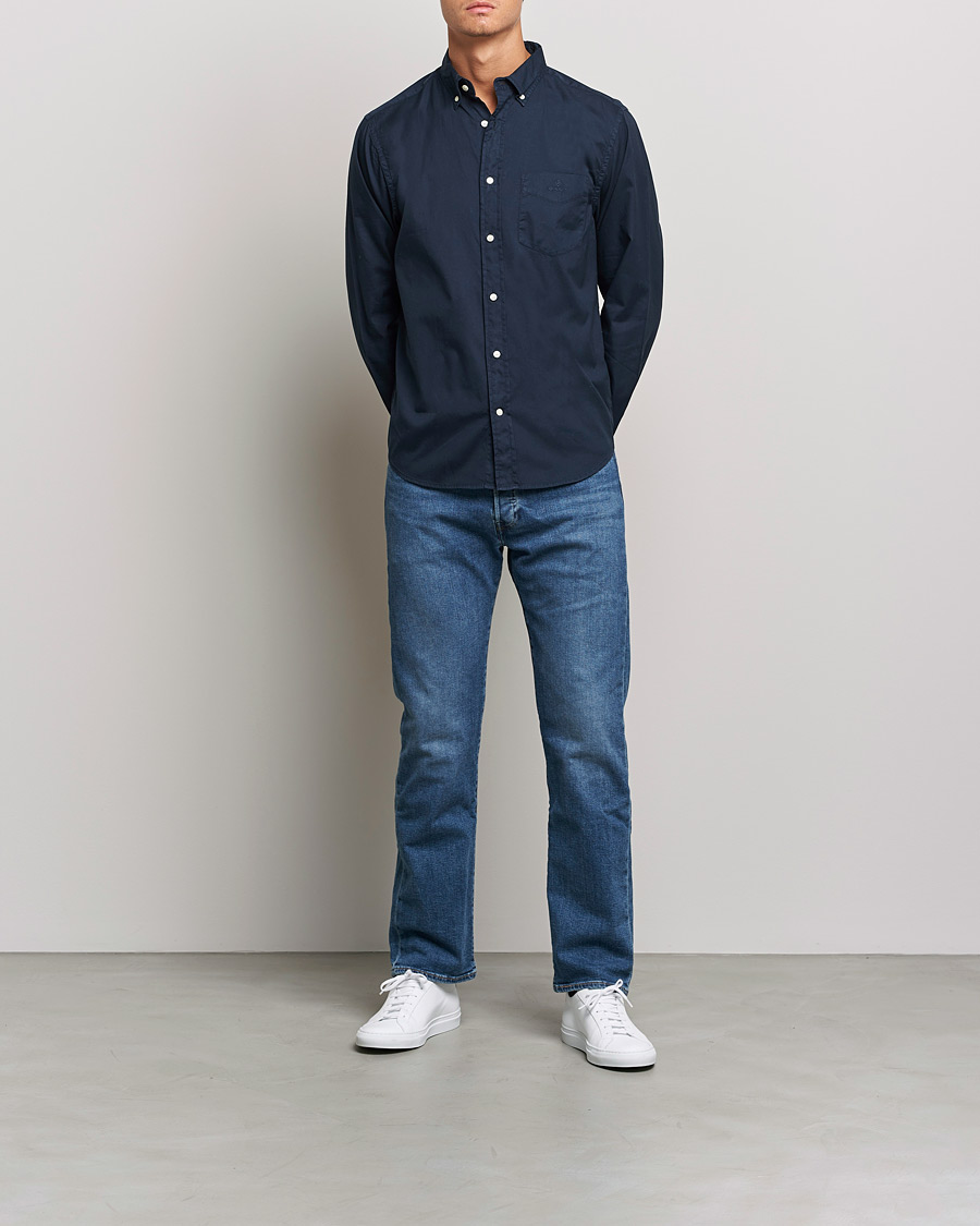 Gant Regular Fit Garment Dyed Oxford Shirt Evening Blue Careofcarl Dk